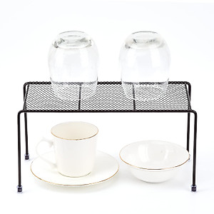 AKAZA Mini Mesh Kitchen Shelves,Cabinet Storage Shelf Rack, Cabinet Organization,Kitchen Bathroom Pantry Cupboard Desk Home Office, Fridge, Bathroom Cupboard, Non-Slip Plastic Feet (3, Black)