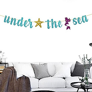 Under the Sea Banner - Mermaid Party Decorations, Kids Mermaid Themed Birthday Party Decorations, Mermaid Backdrops Photo Booth Props