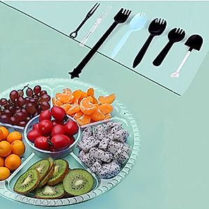 Lyellfe 30 Pack Plastic Appetizer Tray with Lid, Disposable Veggie Fruit Snack Tray with 5 Compartment, 9.5 Inch Heavy Duty Clear Round Food Container Platter for Salad, Nut, Olive, Party