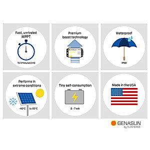 Genasun GVB-8-Pb-24V-WP, 8A (Input) Waterproof Voltage Boosting MPPT Solar Charge Controller for 24V Lead-Acid Batteries