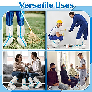 20 Pieces/ 10 Pairs Disposable Boot and Shoe Covers Plastic Long Boot Covers Waterproof Rain Shoe Covers for Men and Women, White