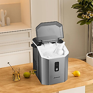 Panana Ice Maker Machine,Nugget Ice Maker Countertop at Home, Automatic Portable Square Ice Cubes Ice Makers Make Soft Chewable Nugget Ice Cube Maker with Handle,Scoop Basket (Silver)