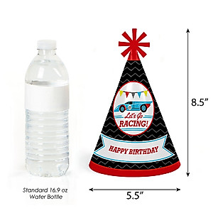 Let’s Go Racing - Racecar - Cone Race Car Happy Birthday Party Hats for Kids and Adults - Set of 8 (Standard Size)