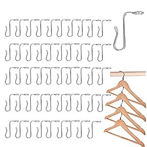 50 Pieces Clothes Hanger Connector Hooks Upgraded Metal Velvet Hanger Extender Hooks for Different Thickness Hangers, Organizer and Storage for Closet(Silver)