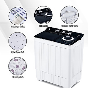 Portable Washing machine 26Lbs Capacity Washer and Dryer Combo Compact Twin Tub Laundry Washer(18Lbs) & Spinner(8Lbs) with Built-in Gravity Drain for Apartment,Dorms,RV Camping, BLACK