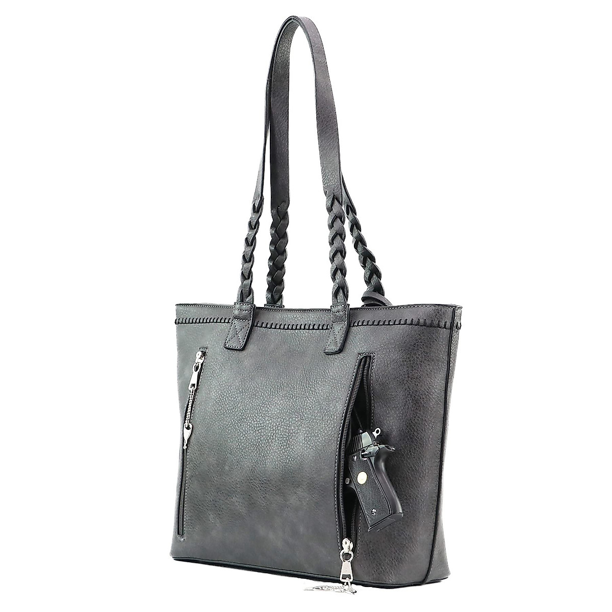 Lady Conceal Concealed Carry Purse - Locking Cora Stitched Gun Tote (Gray)
