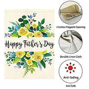 WODISON Happy Father's Day Garden Flag Floral Rose Daddy Papa Vertical Flag 12 x 18 Inch Double Sided Burlap Outdoor Decoration for Grandpa Father's Day Gift Outdoor Home Decor (ONLY FLAG)