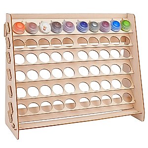 PH PandaHall Paint Rack Organizer 60 Holes Wooden Paint Storage Organizer Stand Display Craft Paint Holder Pigment Ink Bottle Paints Tool Storage for Miniature Paint Set Hole: 1.3 inch