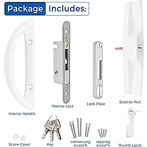 HOMOTEK 1 Pack Patio Door Handle Set, Replacement Sliding Door Handle with Key for Sliding Patio Door Thickness from 1-1/2" to 1-3/4", 3-15/16" Screw Hole Spacing, Mortise Lock, Reversible, White