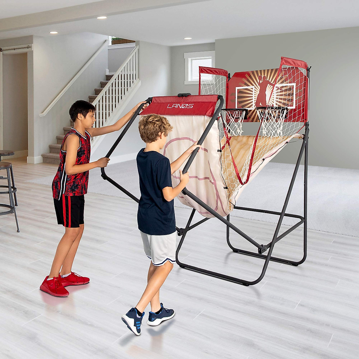 Lanos Basketball Arcade Game, Double Electronic Hoop Shot, 2 Player or 1 Player, with 6 Basketballs - Indoor Basketball with 8 Game Modes - Premium Arcade Games for Home