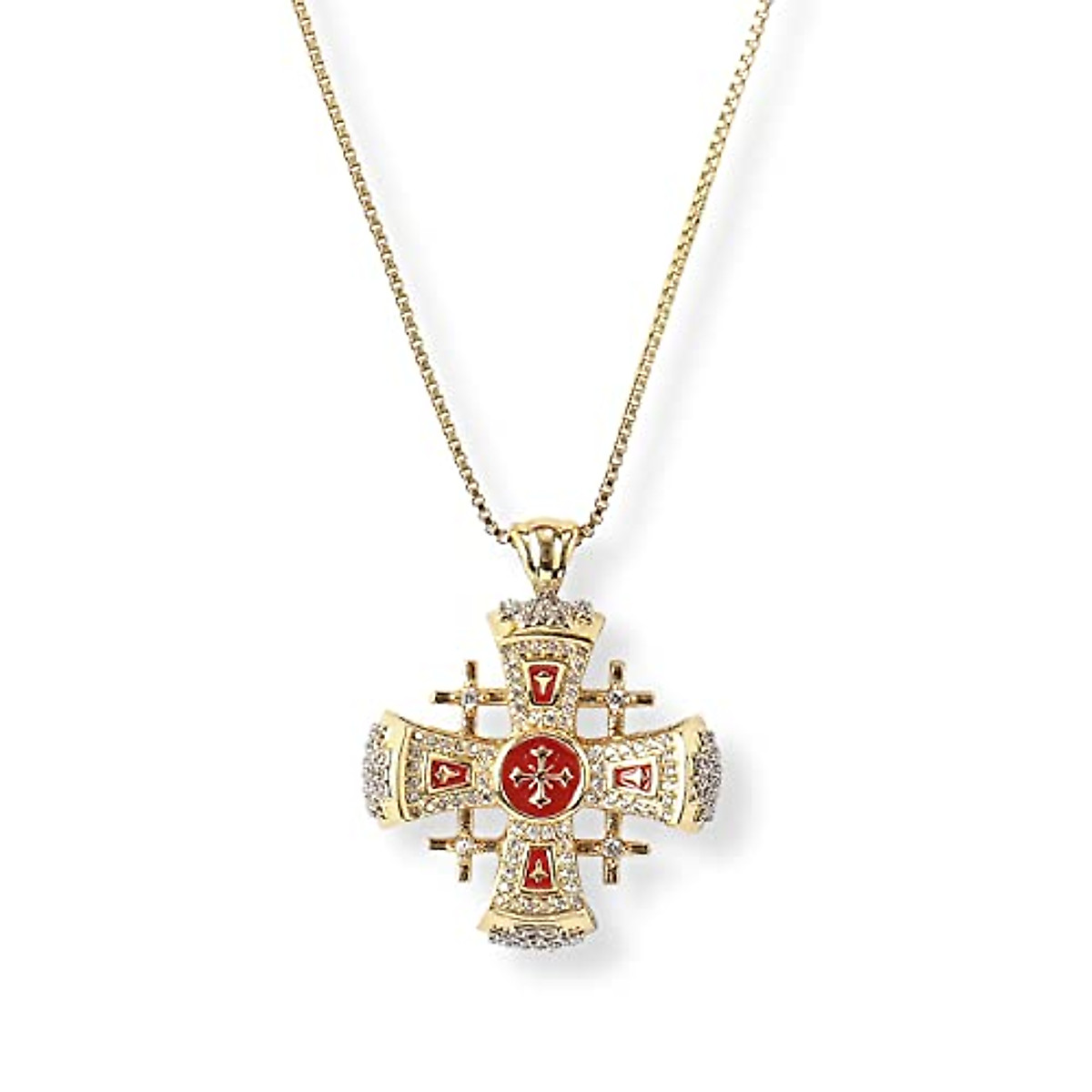 Nazareth Store Crusaders Jerusalem Cross Pendant Necklace Gold Plating 18k Enamel Crystallized Stones 1.3" (Red)