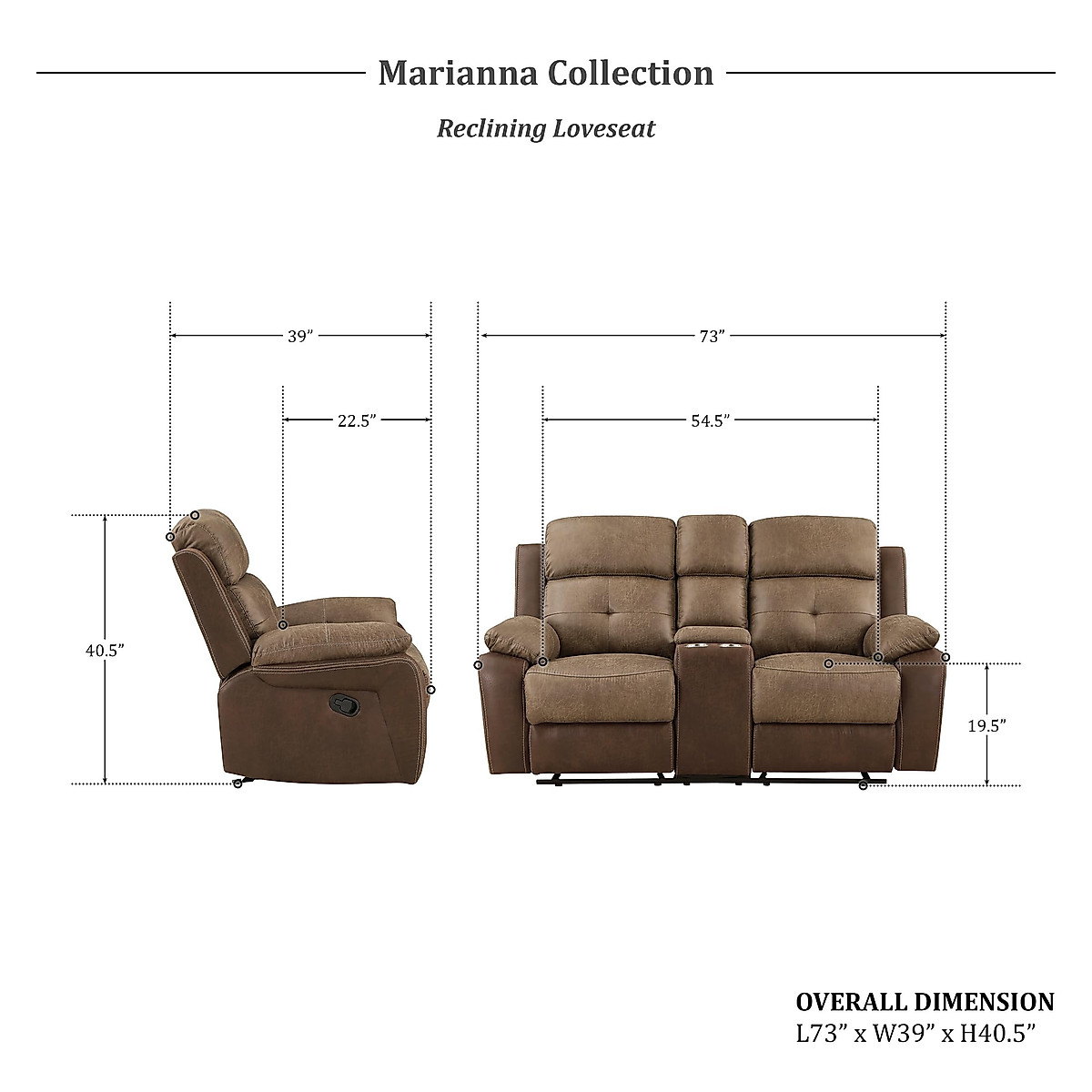 Lexicon Marianna Polished Microfiber Double Glider Reclining Loveseat, Brown