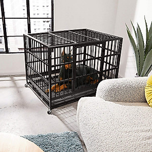 WOKEEN 48/38 Inch Heavy Duty Dog Crate Cage Kennel with Wheels, High Anxiety Indestructible Dog Crate, Sturdy Locks Design, Double Door and Removable Tray Design, Extra Large XL XXL Dog Crate.