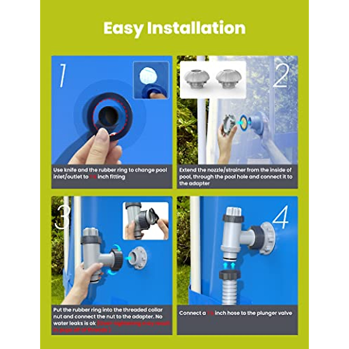 SUMMERBUDDY Above Ground Pool Parts, Replacement Pool Pump Part with Plunger Valve, 1.5" Outlet Strainer & Inlet Nozzle, Pool Hose Adapter for Sand Pump (Style 1)