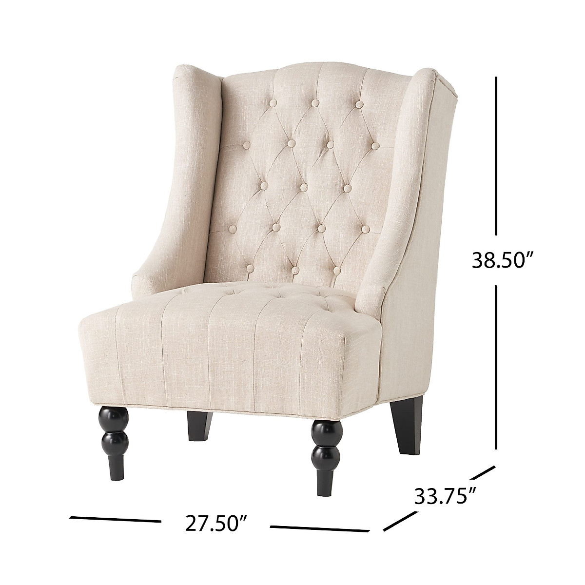 GDFStudio Tall Tufted Fabric Accent Chair, Vintage Club Seat for Living Room (Light Beige)