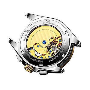 OUPINKE Mens Automatic Watches Diamond Skeleton Self Winding Luxury Dress Wrist Watch Sapphire Crystal Tungsten Steel Luminous Waterproof