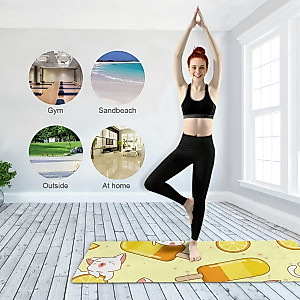 Travel Yoga Mat Non Slip - Kawaii Cat Orange Ice Cream Foldable Exercise Mat Lightweight Work Out Mat with Bag Sweat Absorbent Travel Yoga Mat for Yoga Pilates Fitness