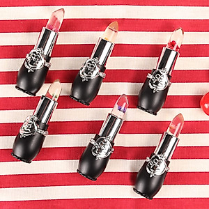 firstfly Pack of 6 Crystal Flower Jelly Lipstick, Long Lasting Nutritious Lip Balm Lips Moisturizer Magic Temperature Color Change Lip Gloss (Black)