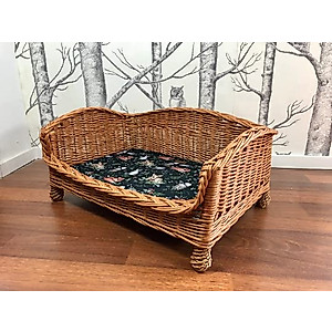 Wicker Pet Cot, Dog Bed with waterproof cushion