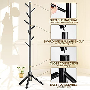 WANGMUXIA High-Grade Wooden Coat Rack, Freestanding Coat Rack with 8 Hooks and 3 Adjustable Size Tree Coat Racks for Bedroom, Hallway, Entrance, Office, for Hats, Coats, Scarves, Handbags