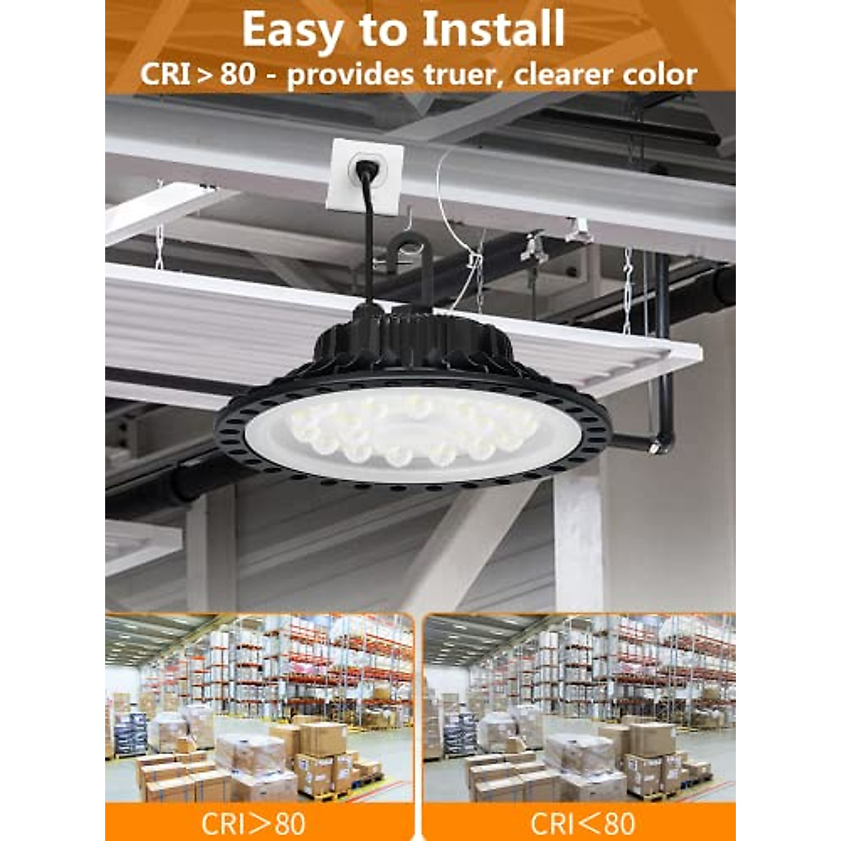 LED High Bay Light, 100W 12000LM UFO LED High Bay Lights with US Plug 5' Cable, 6500K Super Bright LED Shop Lights, IP65 Warehouse Light, Area Light Fixture Shop Light for Garage Warehouse Workshop