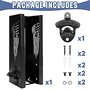 CRAKTH 2 in 1 Can Cooler Holder with Bottle Opener, Beer Can Sleeves Storage Organizer and Dispenser for Home Family Bar, Metal, 12", Black