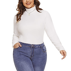 COOTRY Womens Plus Size Fleece Lined Turtleneck Mock Neck Tops Long Sleeve Thermal Shirts Base Layer White 3XL