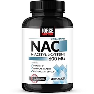 FORCE FACTOR NAC 600 mg, N-Acetyl Cysteine for Liver Health, Immune Support & Antioxidant Production, Clinically Studied Dose, 200 Servings