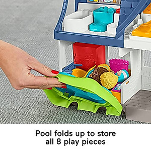 Fisher-Price Little People Toddler Play House with Lights Music & Smart Stages Learning Content, 2 Figures 6 Play Pieces, UK English Version, HCJ66