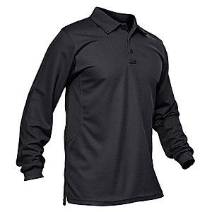 Men's Classic Fit Quick Dry Long Sleeve Polo Shirt in Black - Ideal for Hiking, Casual, & Work