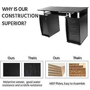 Computer Desk 45" for Home Office Study Writing Table, 15mm MDF Gaming Desk with 1 Cabinet and 3 Drawers (Black)