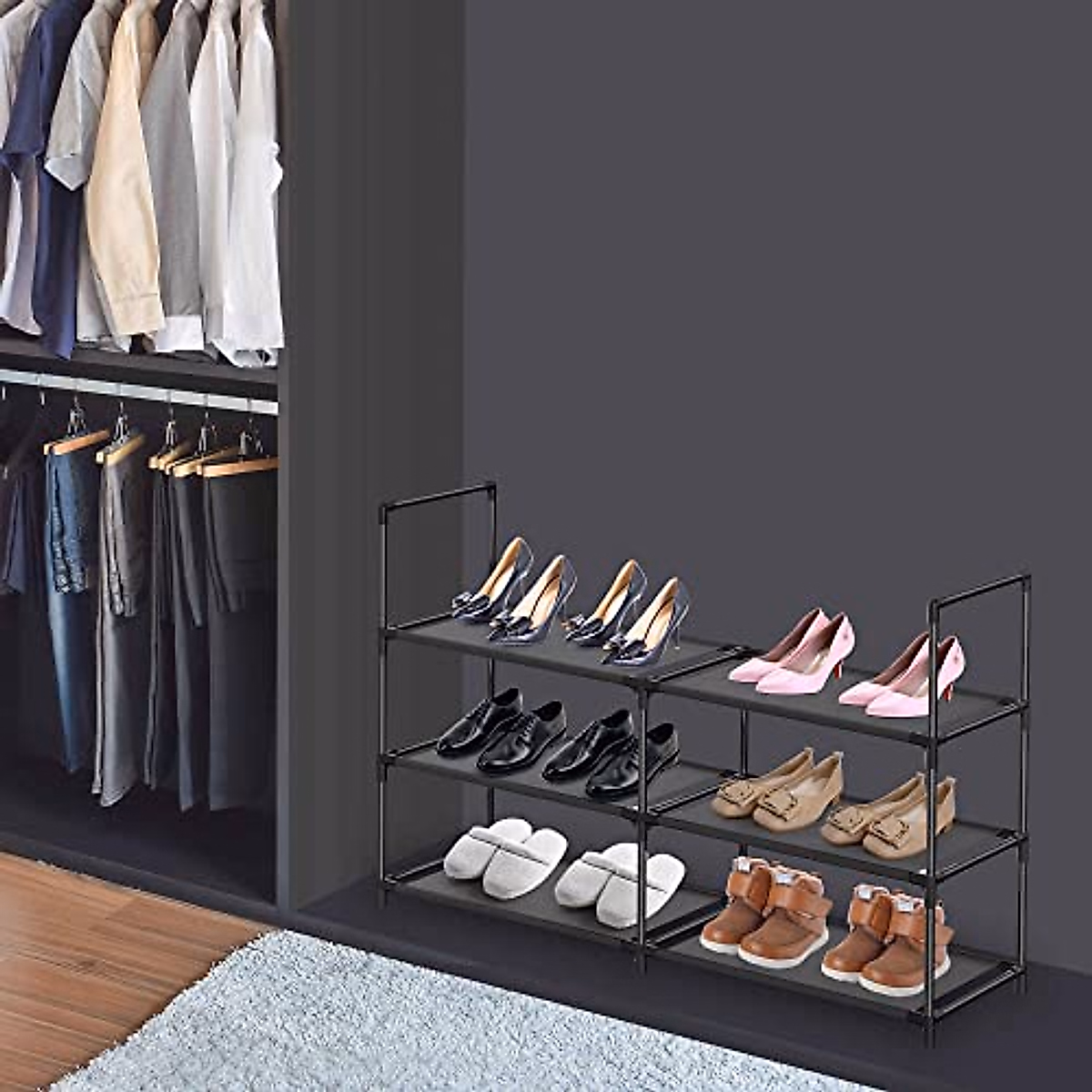 Abincee Shoe Rack Stackable Shoe Organizer Storage 12-16 Pairs Shoe Shelf for entryway Closet Hallway (3-Tier)