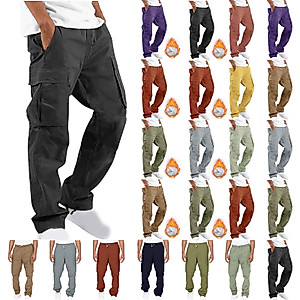 Aymnlox Cargo Pants for Men Baggy Big and Tall Linen Drawstring Sweatpants Casual Hiking Jogger Athletic Straight Pant Pocket