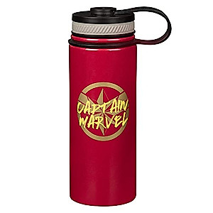 The Marvels: Captain Marvel Stainless Steel Travel Bottle, 18oz - Insulated Thermos To-go Bottle for Coffee, Water and More - Great Avengers Movie Gift for Kids, Teens and Adults