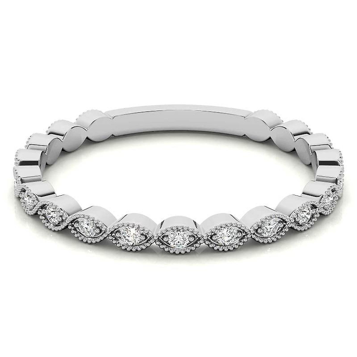 Excellent Round Brilliant Cut 0.12 Carat, Moissanite Diamond Promise Band, Prong Set, Eternity Sterling Silver Bands, Valentine's Day Jewelry Gift, Customized Band (10)