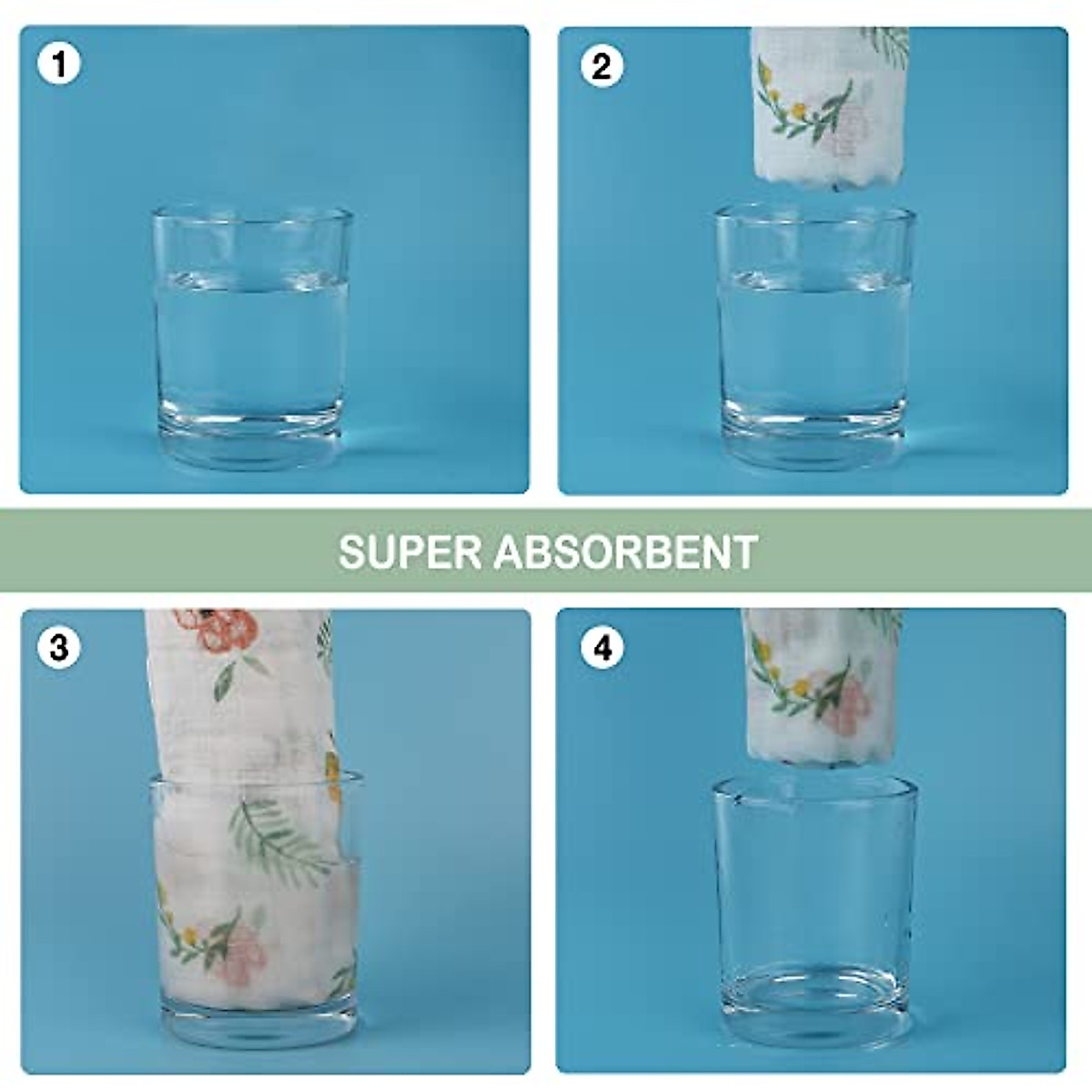 lasoftan Baby Muslin Burp Cloths, 100% Cotton Burping Cloths Super Absorbent Soft, Bath Towel Burp Cloths for Baby Girl Boy, Great Gift for Newborn, 10 x 20 inch, 4 Pack, Leaves & Flowers