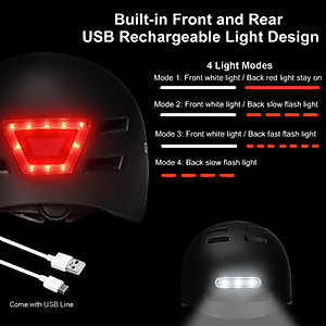 GTSBROS Adult Bike Helmet with Light - Front and Rear LED Lights Adjustable Mountain & Road Bicycle Helmets for Adults Men Women Cycling Helmets for Commuting, Biking