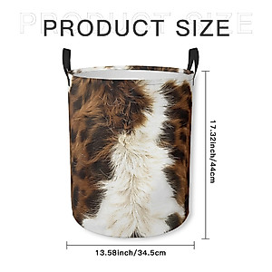 Laundry Basket Brown Cow Print Collapsible Laundry Hamper with Handles Clothes Storage Bin for Household Bedroom Bathroom College Dorms