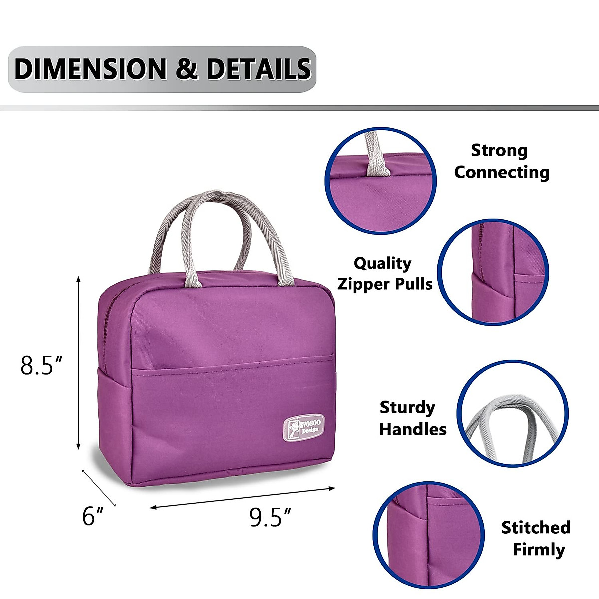 ZVOSOO Insulated Lunch Bags for Women and Men, Reusable Lunch Bags, Waterproof Lunch Bag for Work, Office, Picnic, Outdoor(Purple B)