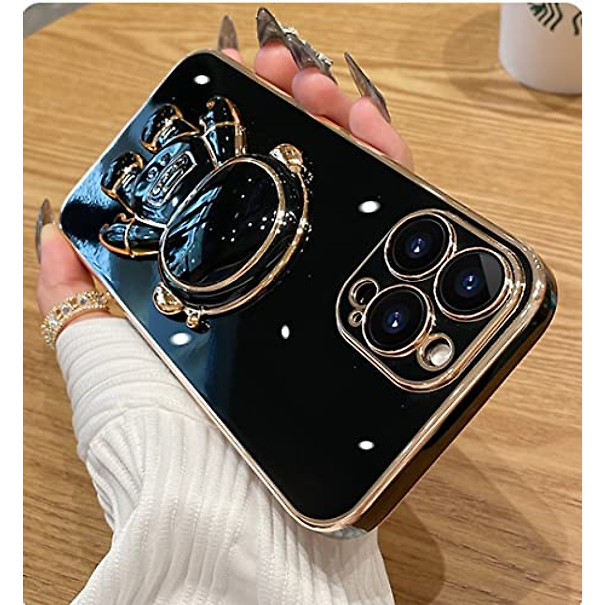 Cute Phone Stand Holder,Creative Astronaut Design Foldable Cell Phone Kickstand for Desk,Bling Creative Phone Ring Compatible All Phones and Tablets for Girls Women,Adjustable Retro Tablet Phone Stand