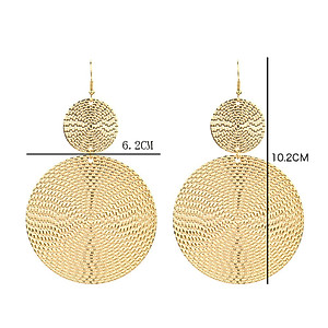 Large Double Circles Round Dangle Drop Earrings Geometric Statement Handmade Bohemian Dangling Earring Hook Studs Fashion Jewelry for Women Girls Yellow Gold (Yellow Gold)