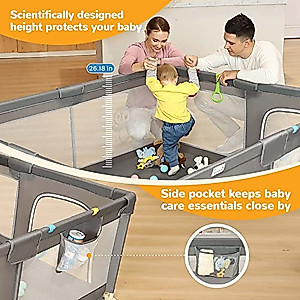 Baby Playpen for Babies and Toddlers, 71 x 59 inch Baby Play Yards, Kids Play Pen for Indoor & Outdoor, Extra Large Baby Playpen, Portable Toddler Play Yard with Carrying Bag, Anti-Slip Base (Gray)