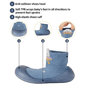 SEBELLST Baby Boy Sock Shoes Animal Rubber Sole Non-Skid Indoor Slipper Infant Boys First Walking Floor Slipper Toddler Soft Sole Cotton Breathable Lightwewight Baby Shoes (Blue, 12-18 months)