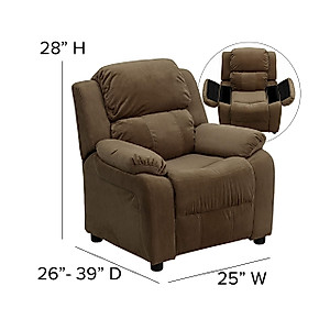 EMMA + OLIVER Deluxe Padded Brown Microfiber Kids Recliner with Storage Arms