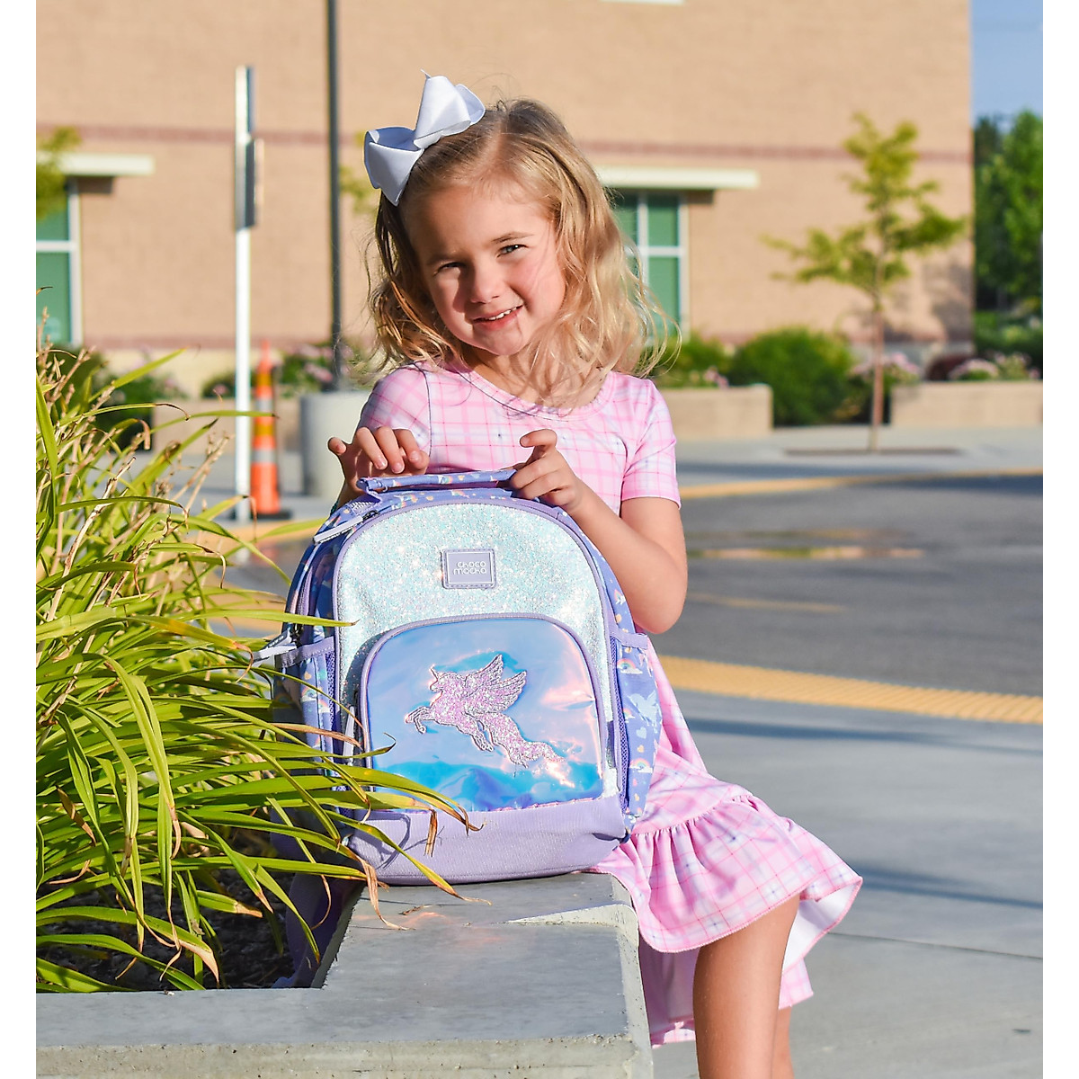 Choco Mocha Unicorn Toddler Backpack for Little Girls, Kids Pre Kindergarten Daycare Sparkle Backpack for Toddler 12 Inch, Glitter Bling Purple