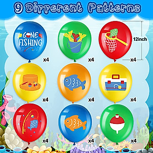 36 Packs Fish Bobber Balloons Latex Fish Party Balloon Fish Under the Sea Party Decorations Gone Fishing Birthday Party Supplies Sea Creature Party Decorations, 12 Inches (Gone Fishing Style)