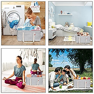 LHZK Standing Extra Large Utility Tote Bag with Metal Wire Frame and the Sides Rinforced, Large Collapsible Tote (Gray)