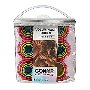 Conair Self Grip Assorted Sizes and Colors Hair Rollers, Hair Curlers, Self-Grip Hair Rollers, 31 Pack with Storage Bag