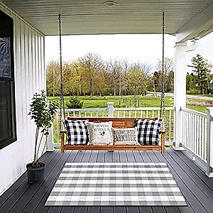 LEEVAN Cotton Buffalo Plaid Rugs 4x6 Grey Checkered Rug Washable Woven Outdoor Porch Welcome Braided Door Mat for Layered Kitchen Farmhouse Bathroom Entryway Throw Carpet