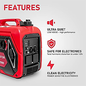 KOSTA Portable Inverter Generator, 2000 Watt Ultra Quiet Inverter Gasoline Generator, EPA III Compliant, Eco Mode Function, Ultra Light, Suitable for Backup Home and Camping(K-GAS2000)